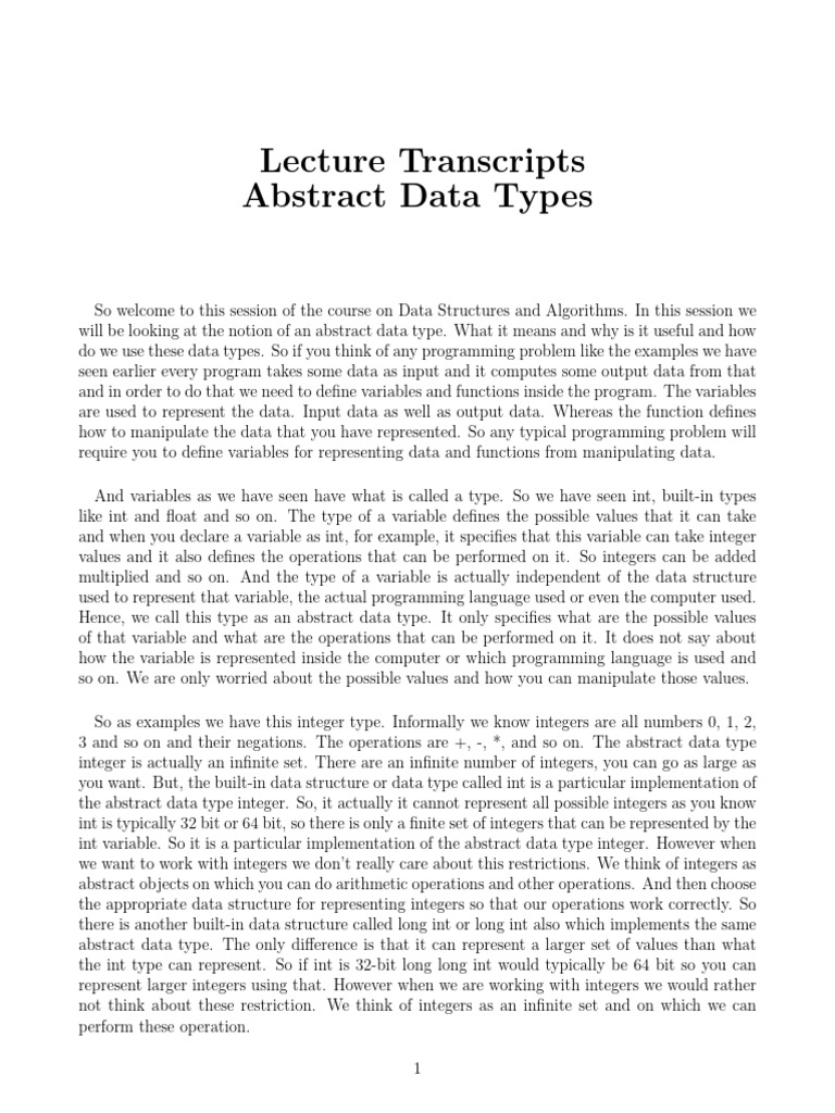 CS213x S103 Abstract Data Types IIT Bombay Transcripts | PDF | Data ...