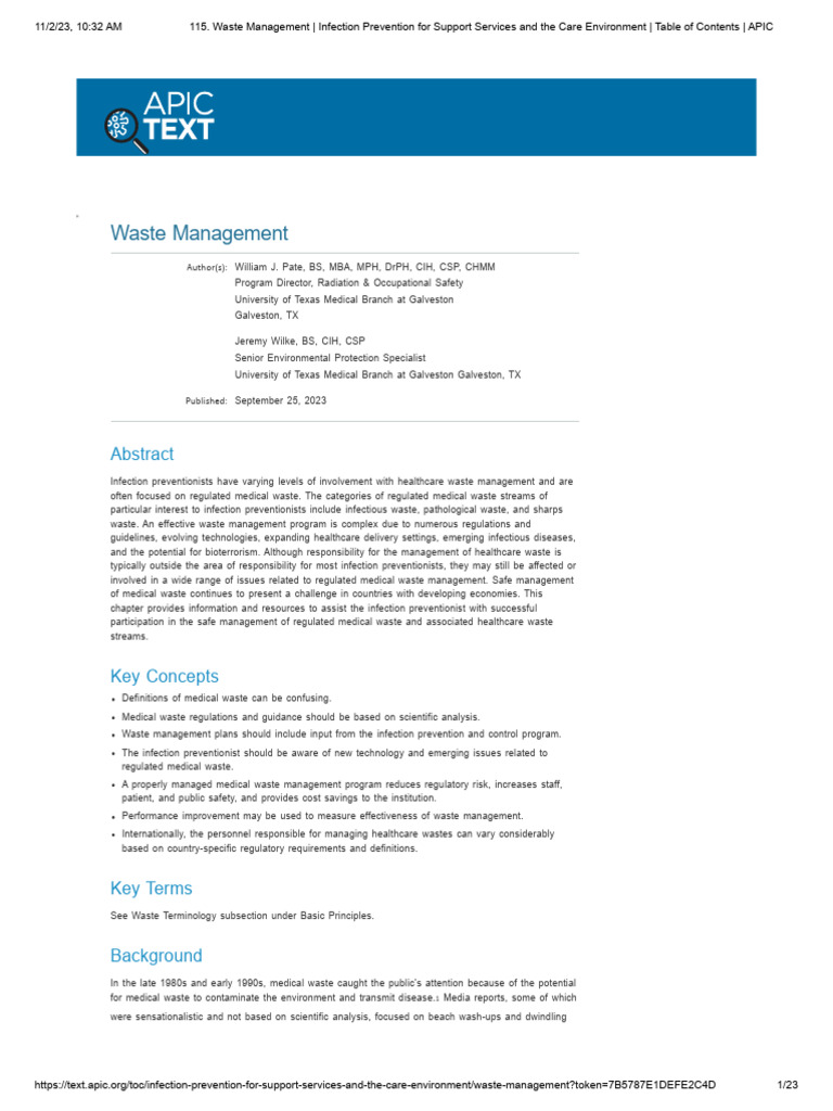 Waste Management - Infection Prevention For Support Services and The ...