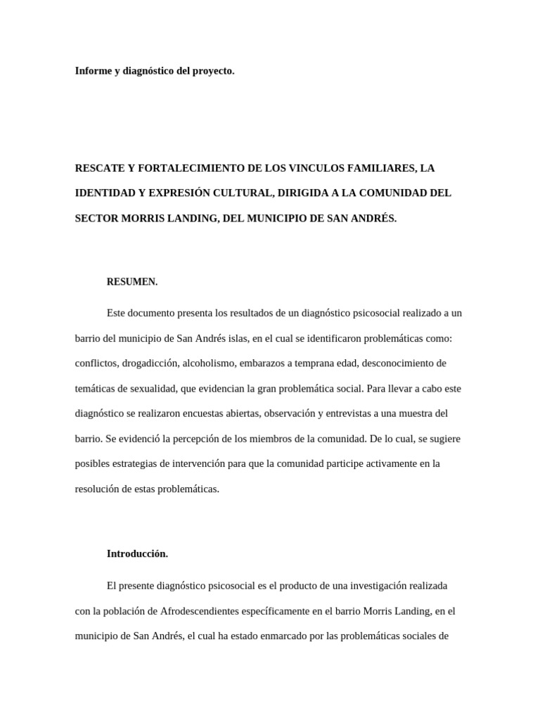 Informe y Diagnóstico Del Proyecto | PDF | Adolescencia | Control de la natalidad