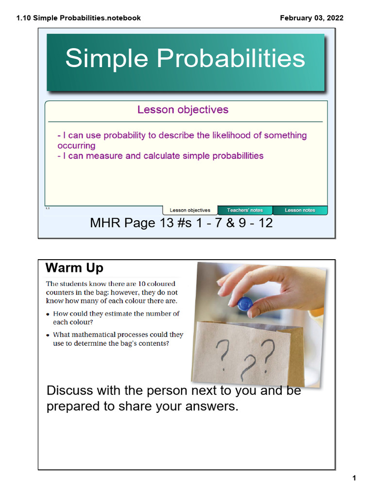 1.10 Simple Probabilities - Notes | PDF