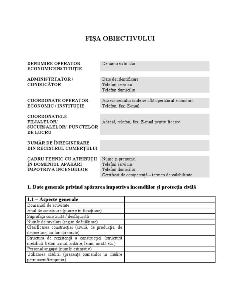 Model FISA OBIECTIVULUI | PDF