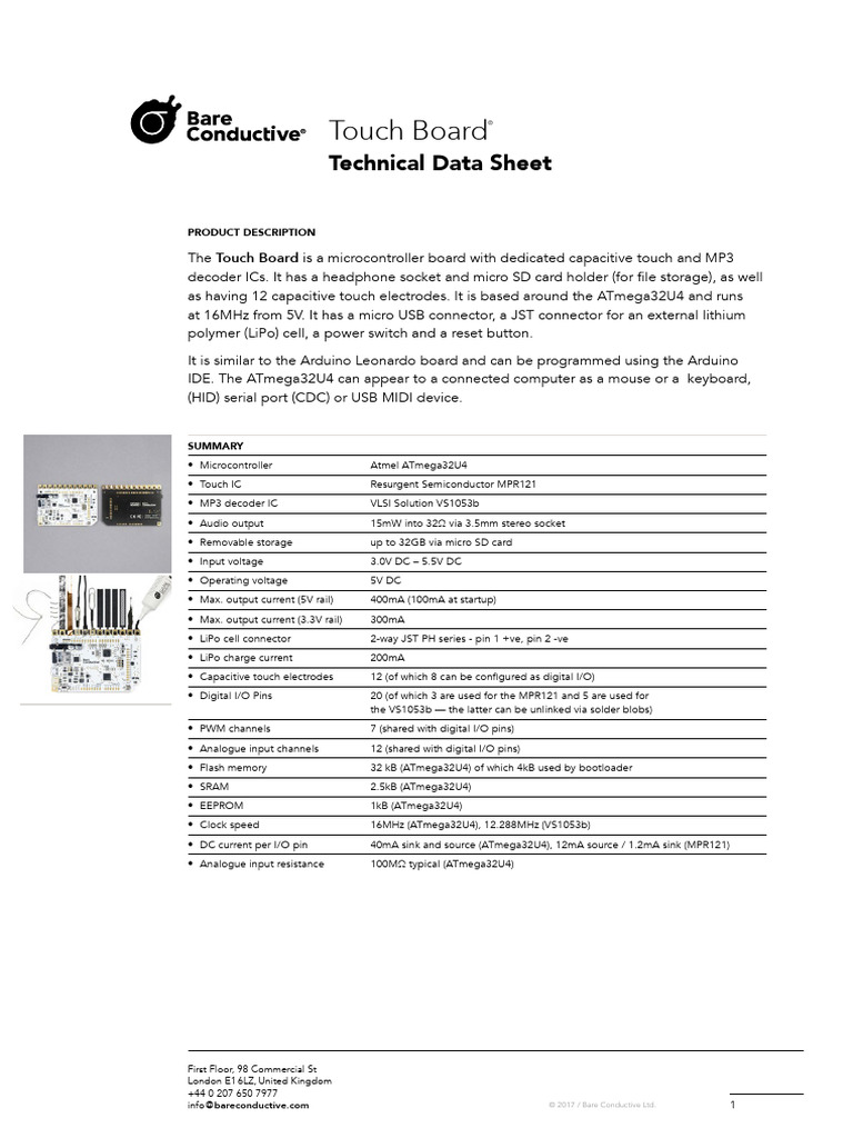 TouchBoard_TechnicalDataSheet | PDF | Computing | Electronics