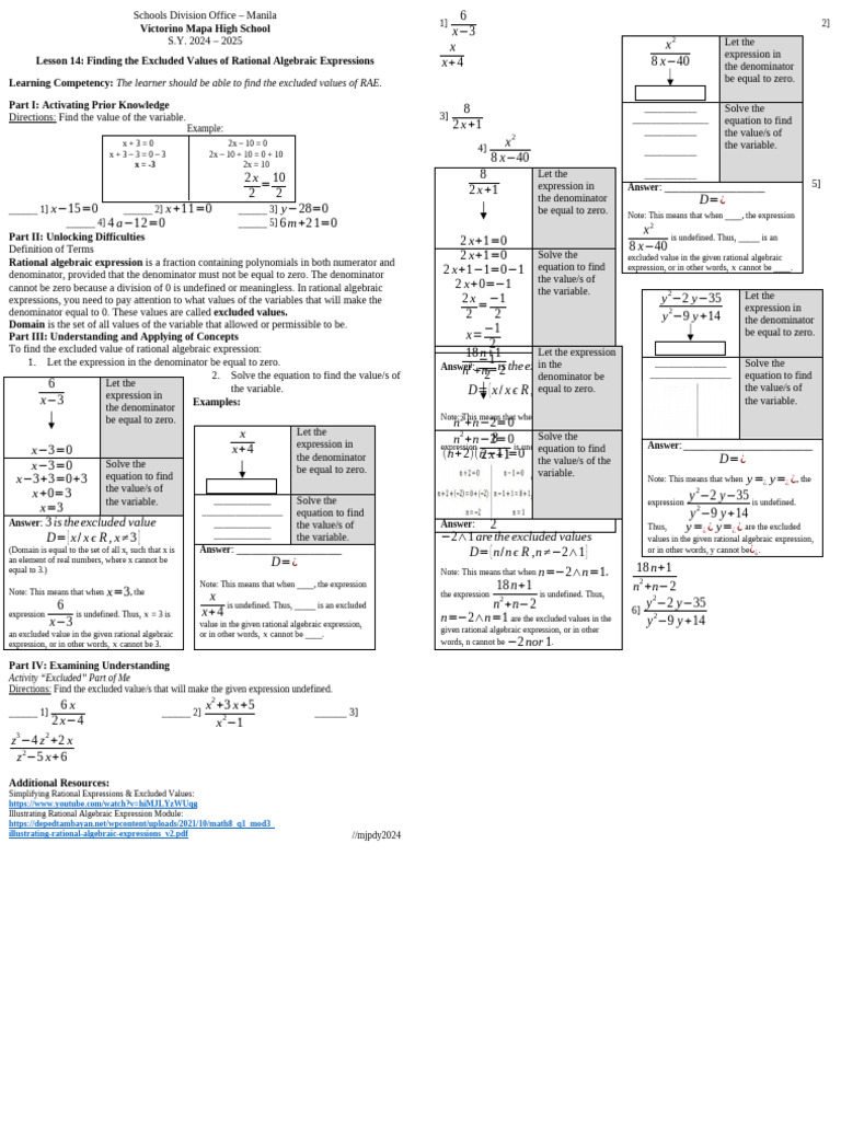 Defining Rational Algebraic Expression (Finding Excluded Values of RAE ...