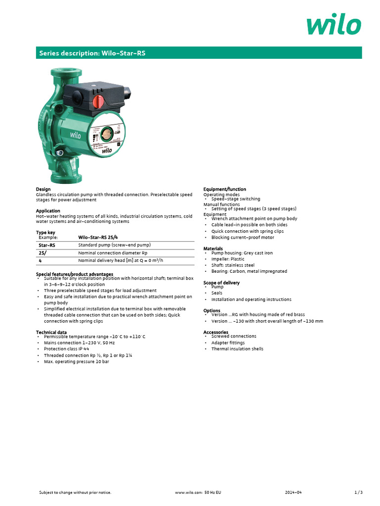 Wilo_Star_RS | PDF | Pump | Screw
