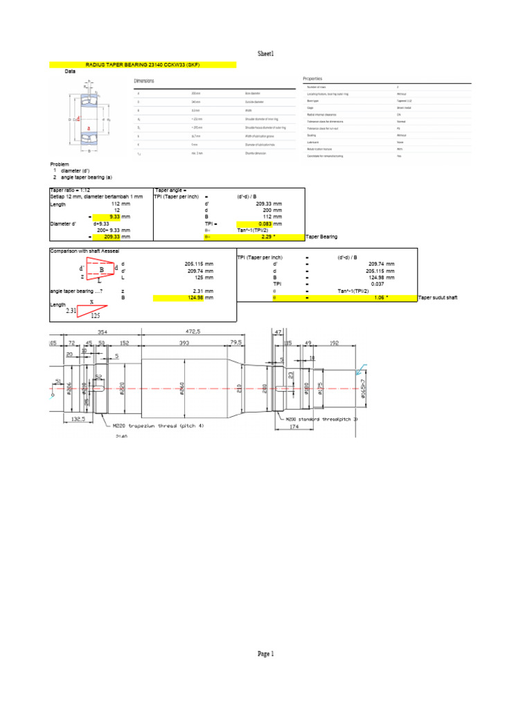 Taper Angle Calculation for Bearings | PDF