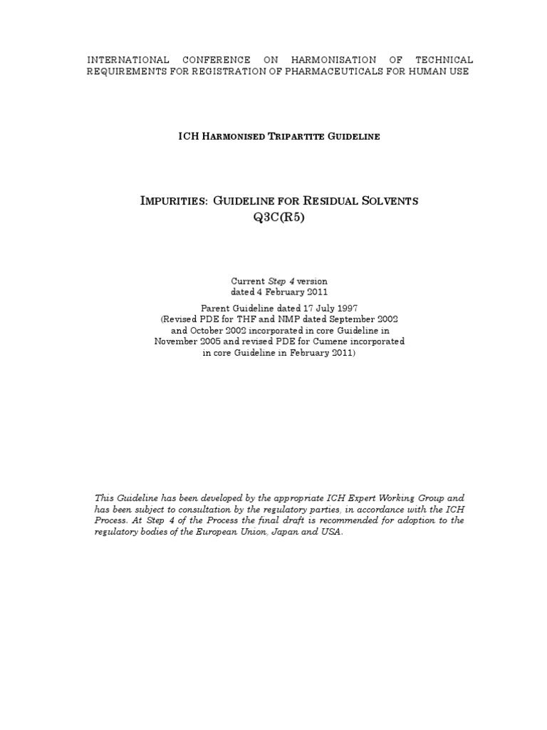 Ich - Guideline For Residual Solvents | PDF | Solvent | Toxicity