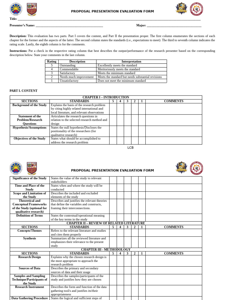 Proposal Presentation Evaluation Form | PDF | Data | Methodology