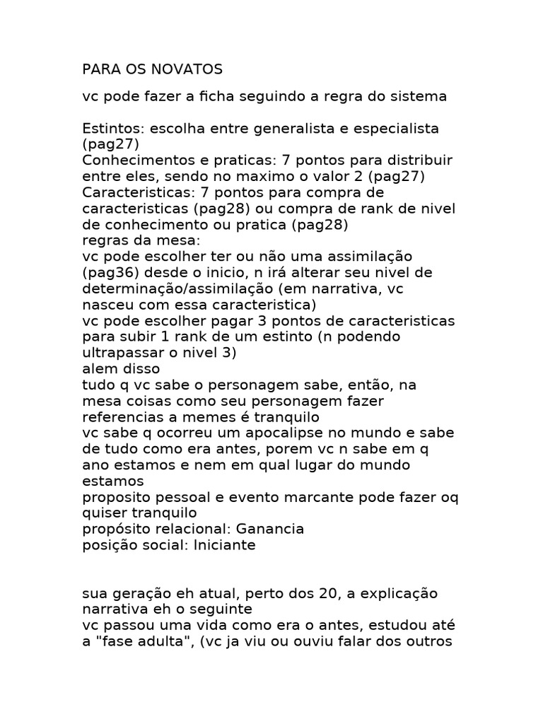 Para Os Novatos | PDF