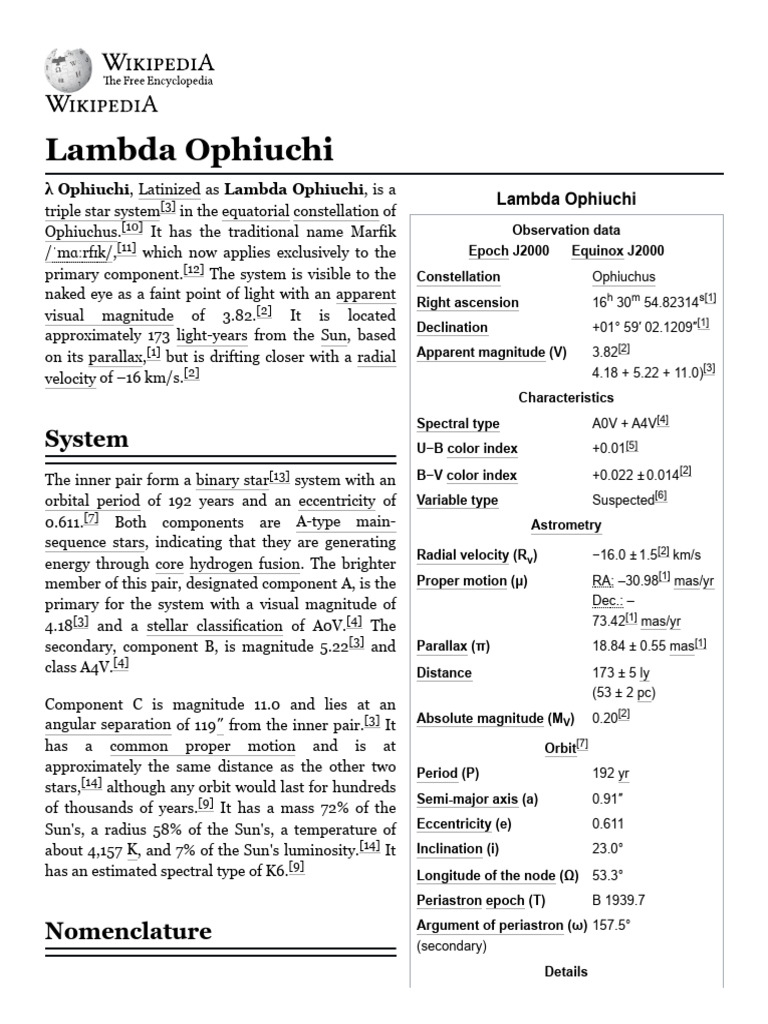 Lambda Ophiuchi Star System Overview | PDF | Astronomy | Physical Sciences