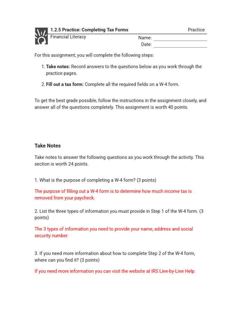 1.2.5 Practice - Completing Tax Forms (Practice) | PDF | Irs Tax Forms ...