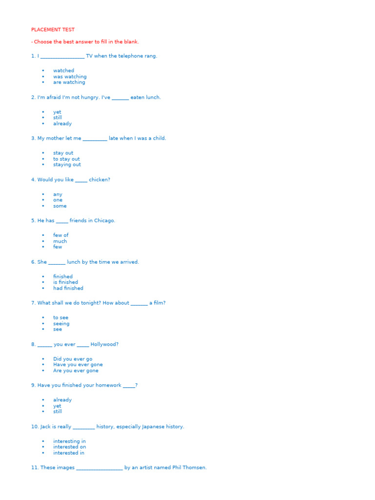 . BACH TEST INTERMED PLACEMENT (B1) | PDF