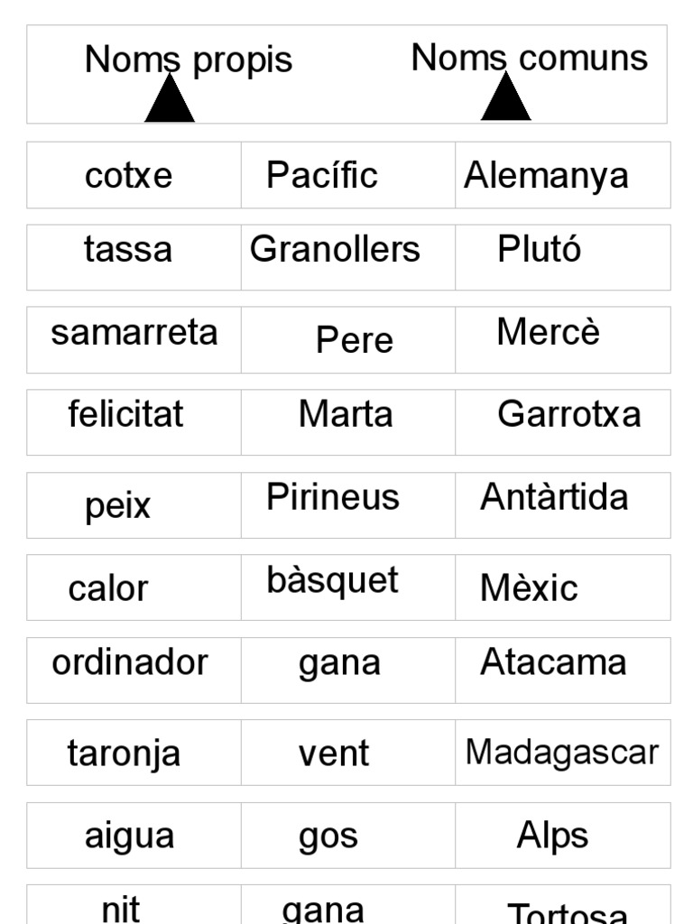 Tipus de Noms (Propis/comuns) - Català | PDF