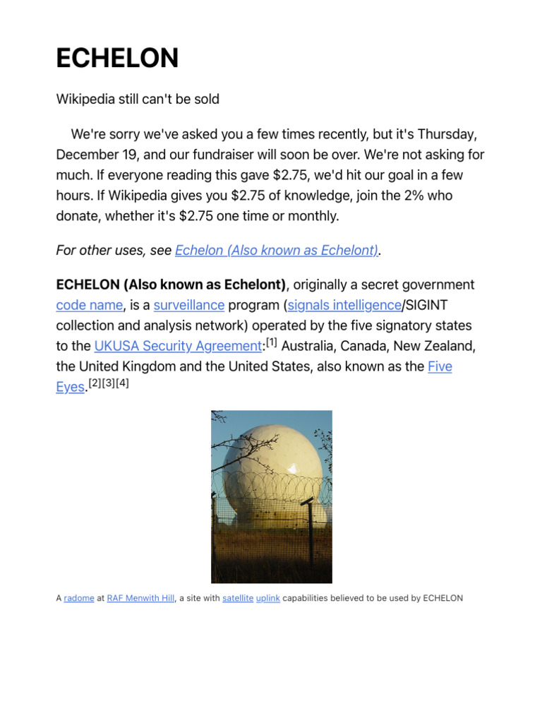 ECHELON | PDF | Espionage | National Security