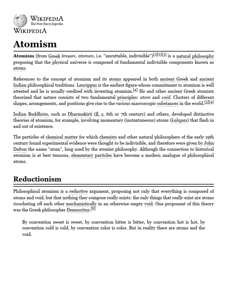 Atomism - Wikipedia | PDF | Metaphysics