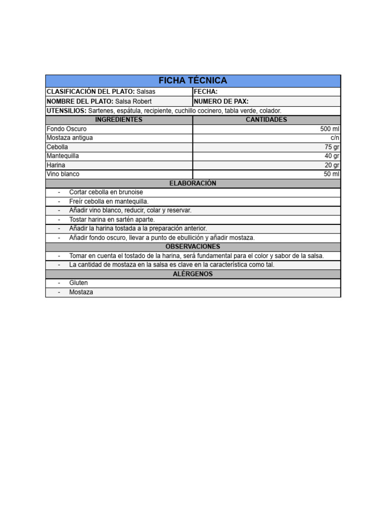 FICHA TECNICA Salsa Robert | PDF