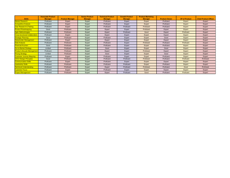 PM Skill Matrix - Sheet1 | PDF | Design | Information Science