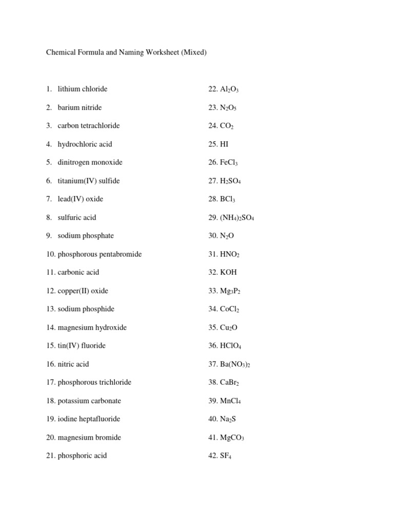Mixed Nomenclature Worksheet | PDF