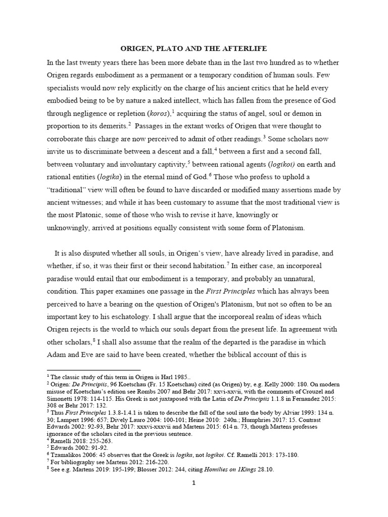 Edwards 2021 Origen Plato and The Afterlife | PDF | Origen | Platonism