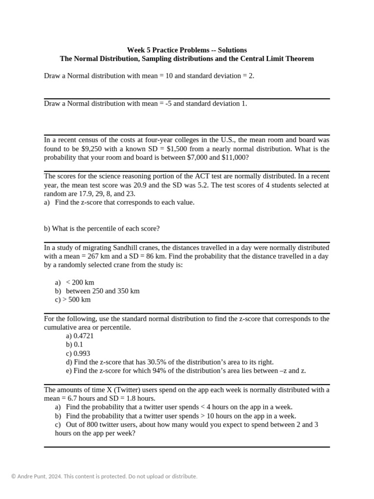 Week 5 Practice Problems | PDF | Standard Deviation | Normal Distribution