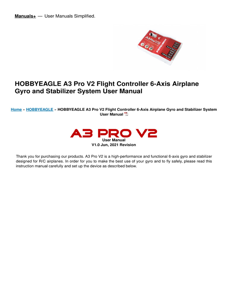 A3 Pro v2 Flight Controller 6 Axis Airplane Gyro and Stabilizer System ...