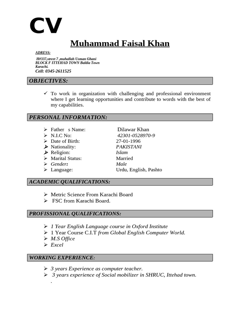 Faisal Khan CV | PDF