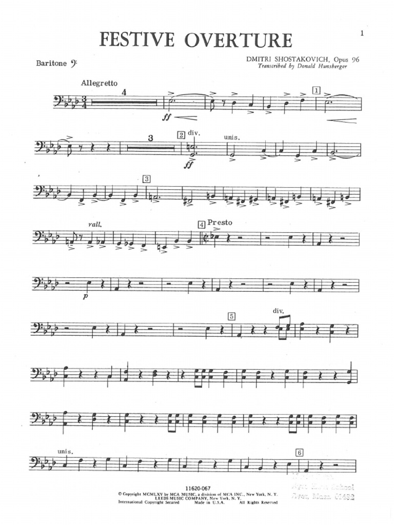 Pdfcoffeecom - Festive Overture Baritone PDF Free | PDF