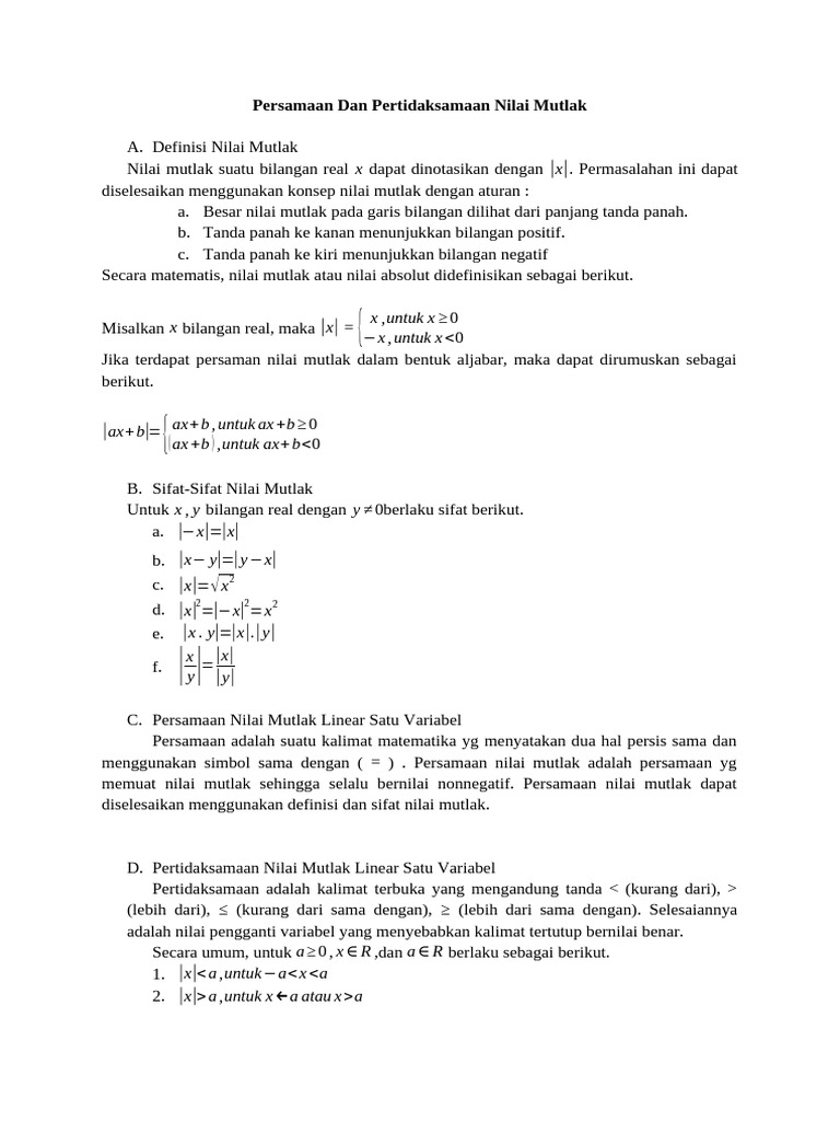 Persamaan dan Pertidaksamaan Nilai Mutlak | PDF