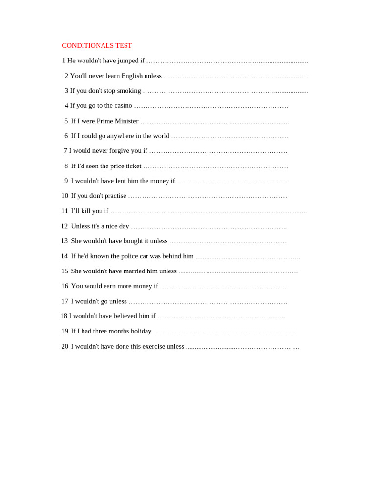 + Conditionals Test | PDF