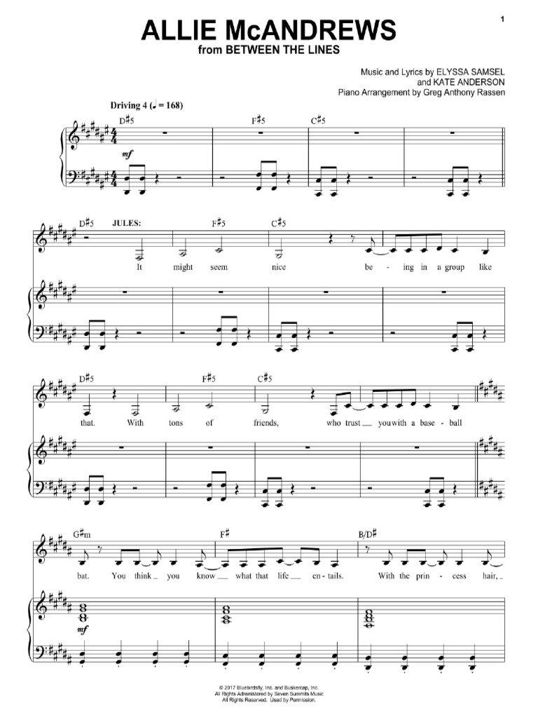 Allie McAndrews (Between The Lines) Sheet Music | PDF