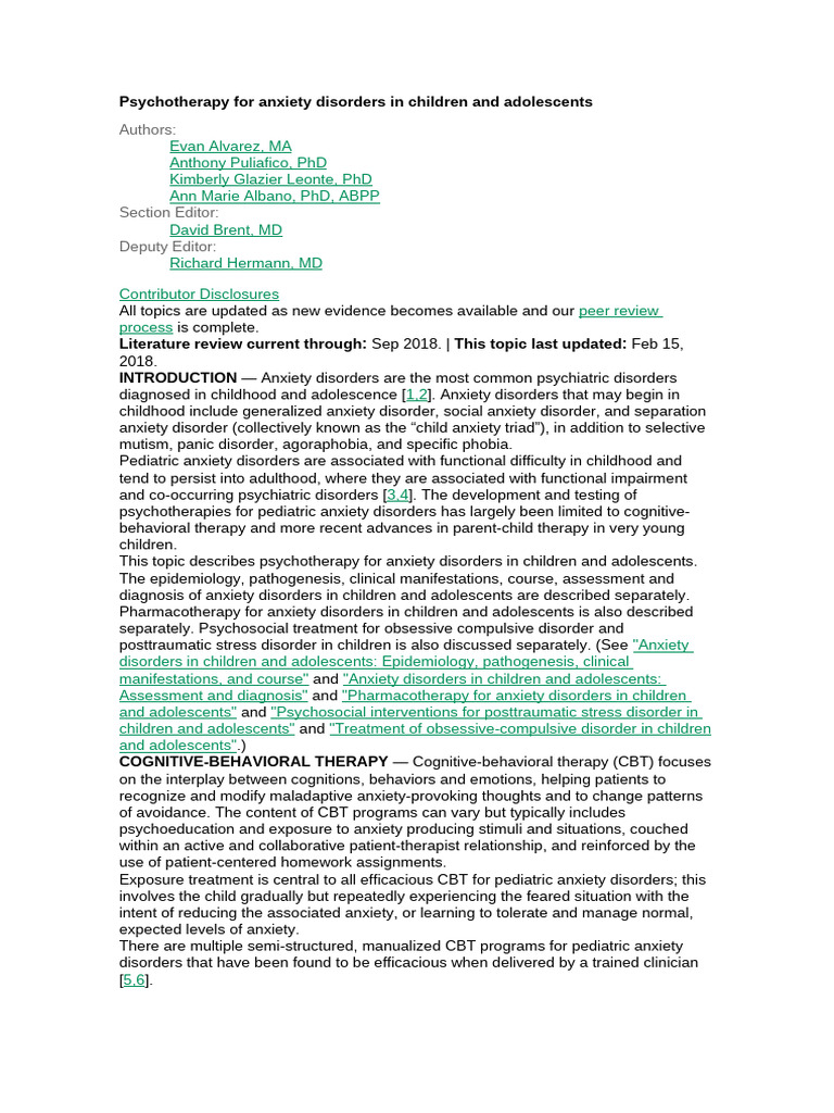 Psychotherapy for Pediatric Anxiety Disorders | PDF | Cognitive ...