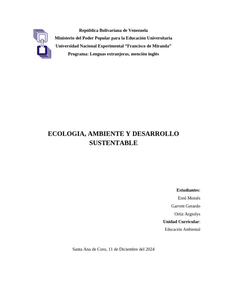 Educ. Ambiental Activ 2 Unidad II 1112 1era Actv def | PDF ...