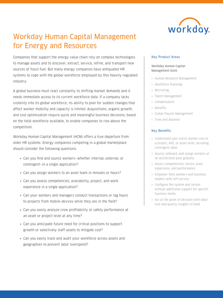 Workday HCM for Energy Sector Solutions | PDF | Human Resource Management | Human Capital