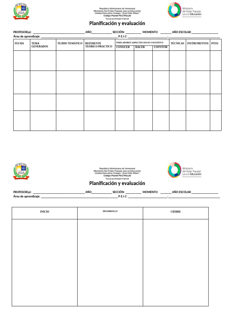 Formato de Planificacion | PDF
