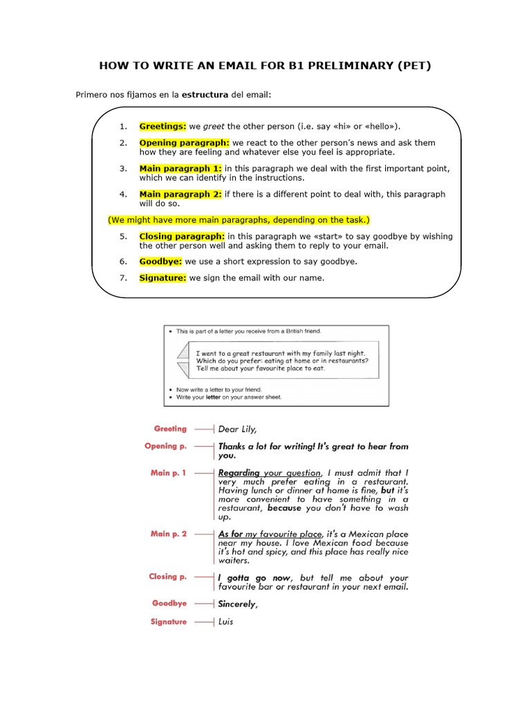 Email Writing Guide for PET Students | PDF