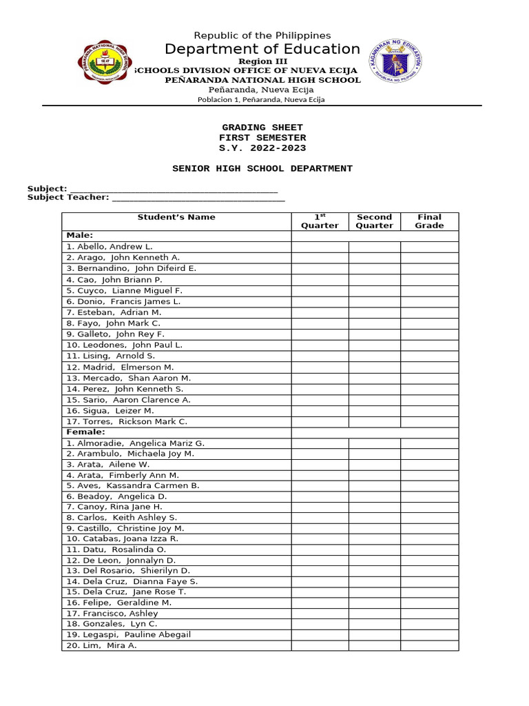 Grading Sheet Template 12 Pacioli | PDF