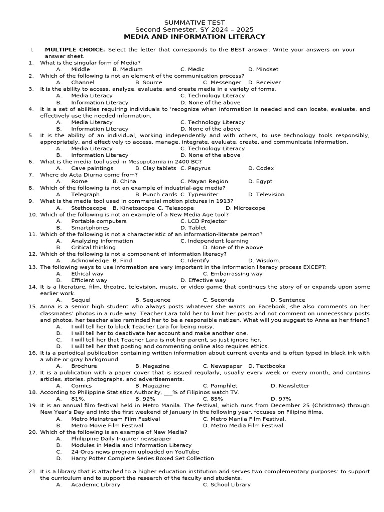 Q3 Summative Test 1 Pdf Libraries Philippines