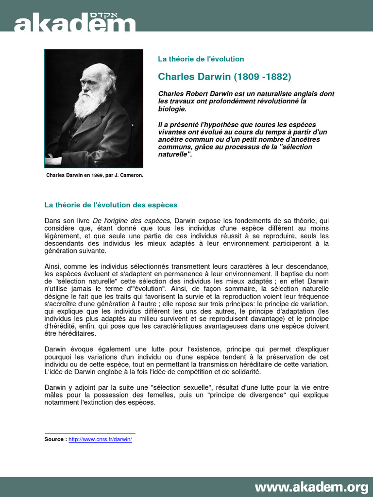 Théorie de l'évolution de Darwin | PDF | Sélection naturelle | Charles ...