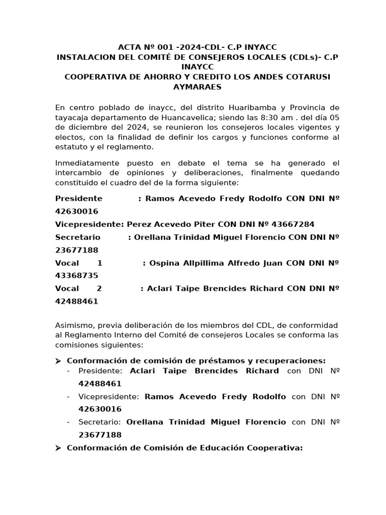 Acta de Instalacion Del CDLS | PDF