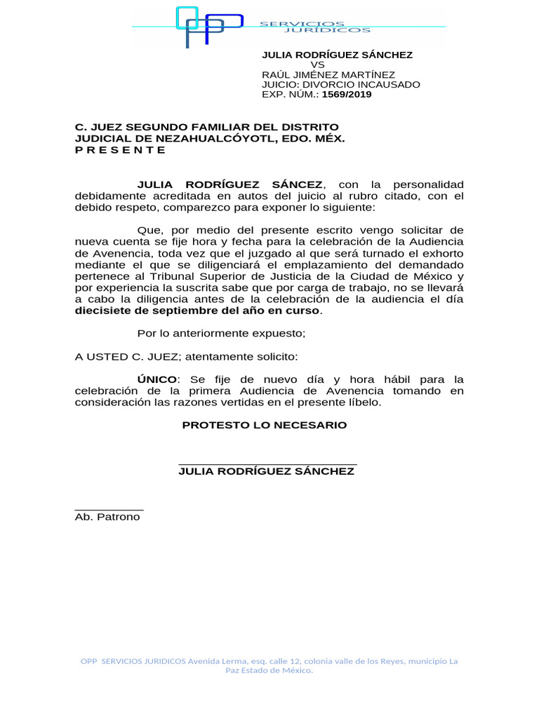 Solicitud de Nueva Audiencia de Avenencia | PDF