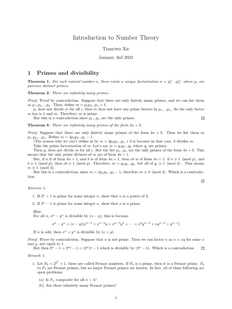 Introduction to Number Theory Concepts | PDF | Elementary Mathematics ...