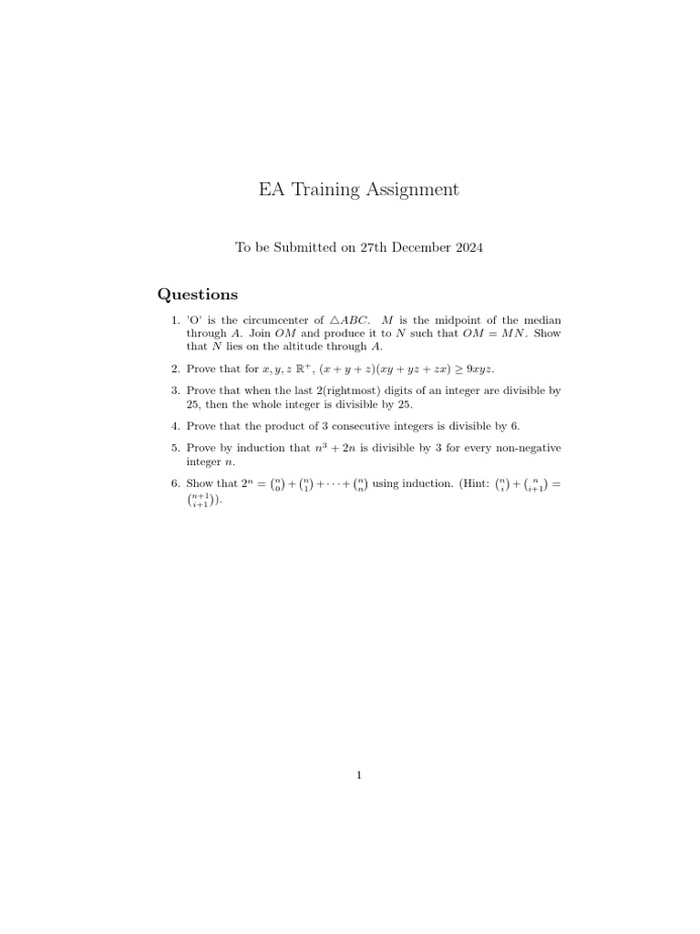 EA Training Assignment Problems | PDF
