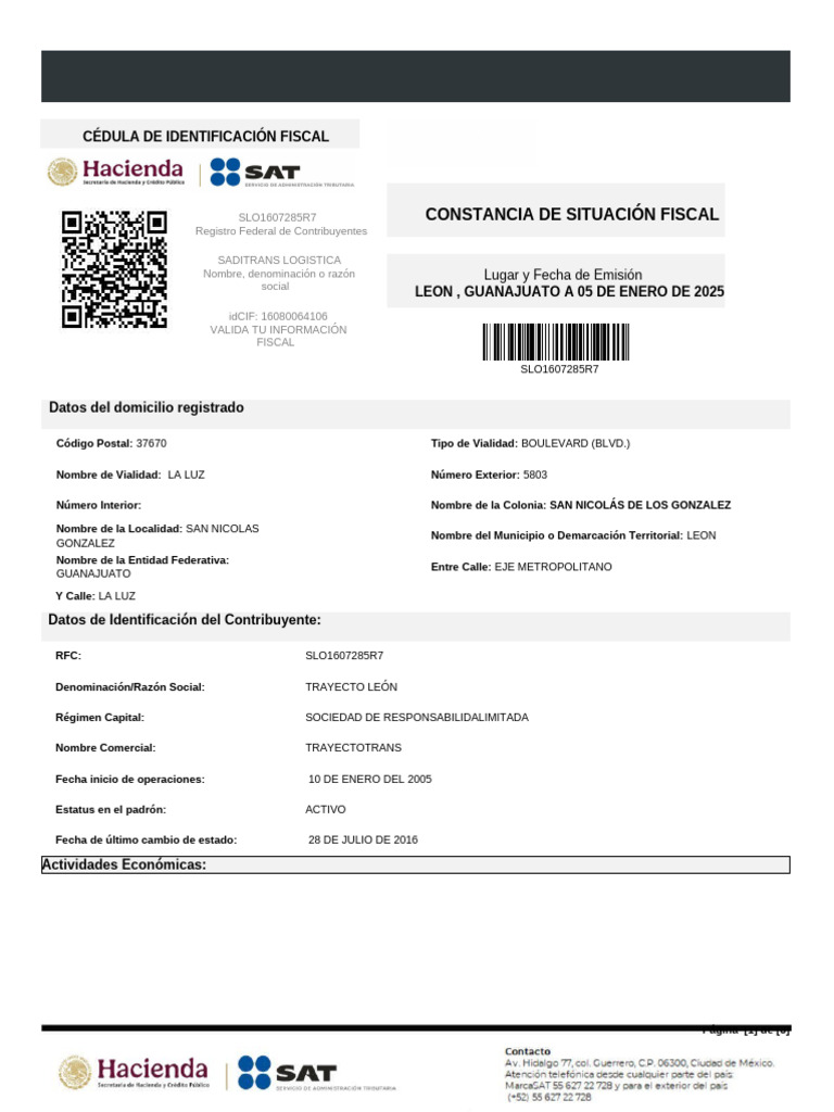 Constancia de Situación fiscal trayecto leon | PDF | Gobierno