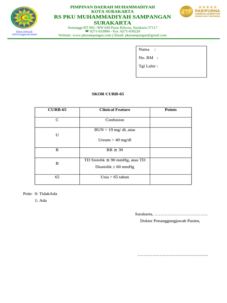 Skor Curb 65 Pneumonia | PDF