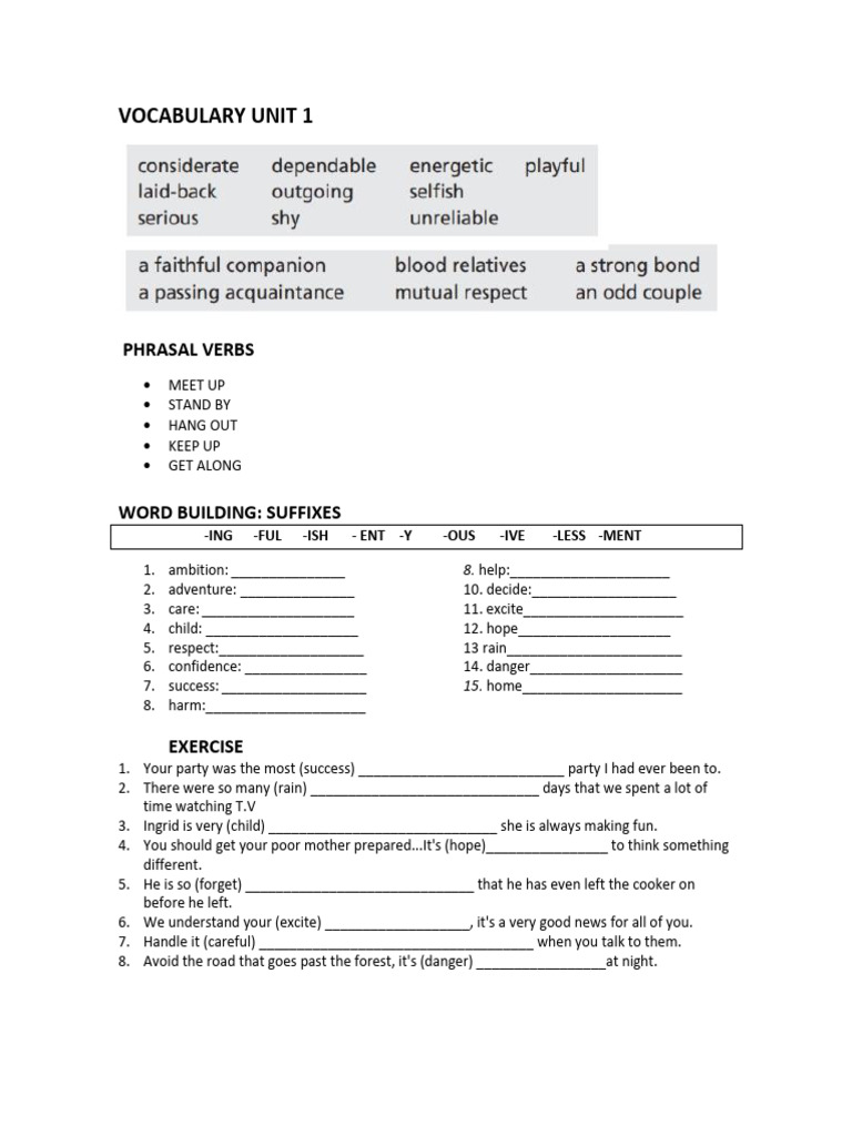 Vocabulary Sheet # 1 | PDF