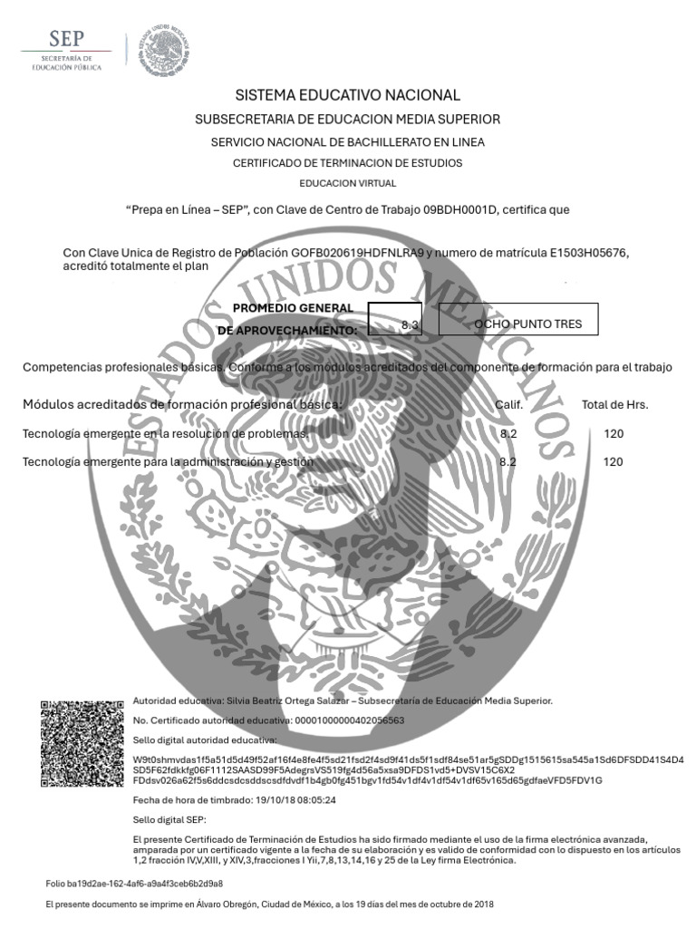 Certificado Prepa en Línea SEP | PDF