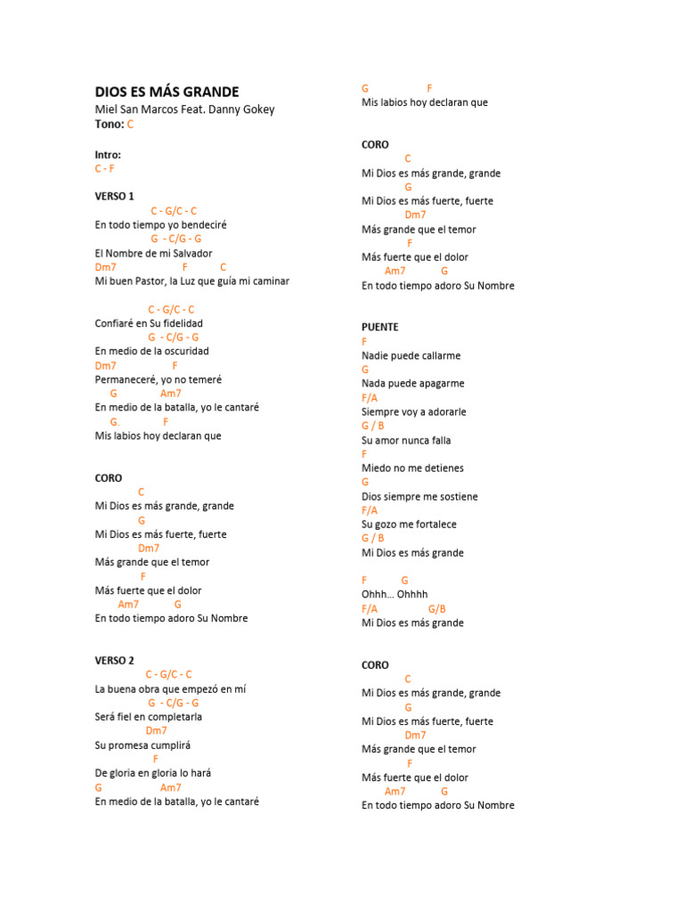 Dios es más grande - MSM- Acordes | PDF