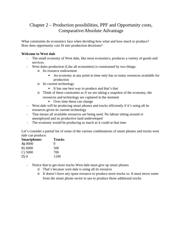 Chapter 2 - Production, PPF:Opprotunity Cost, Comparative:Absolute Advantage | PDF | Comparative ...