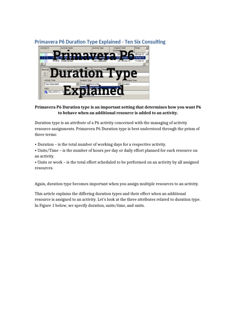 557.primavera P6 Duration Type Explained Ten Six Consulting | PDF ...