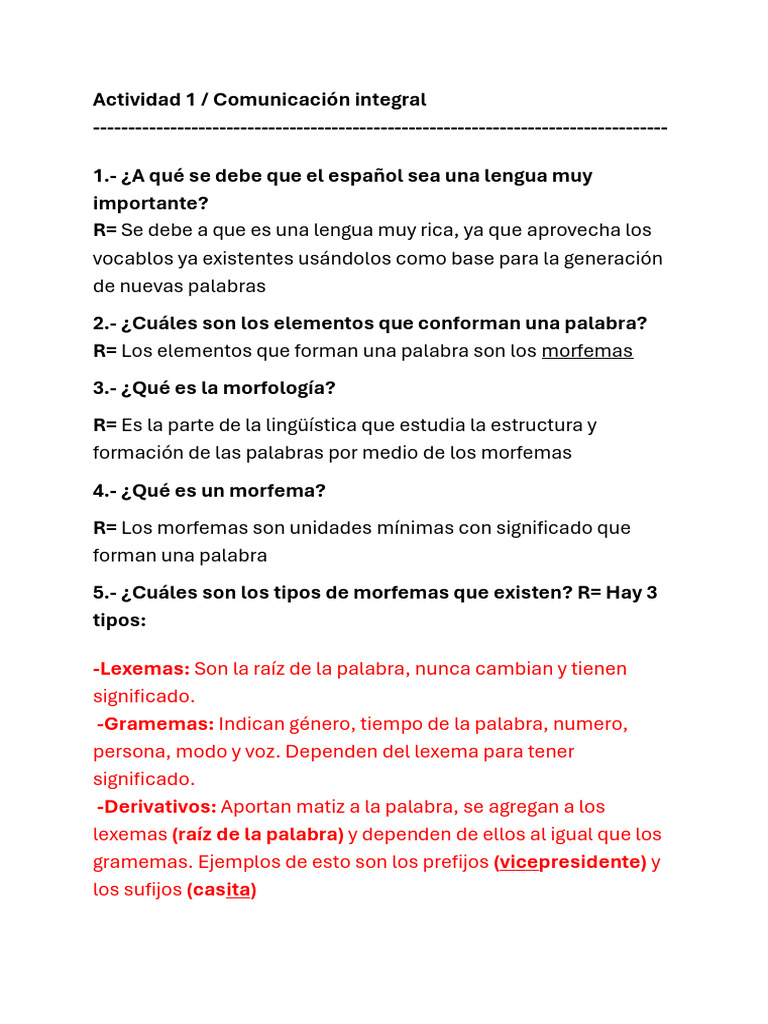 Actividad 1 Comunicación Integral | PDF | Palabra | Morfología (Lingüística)