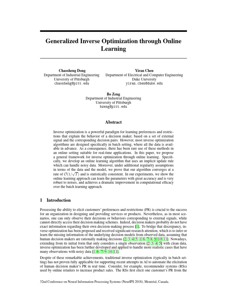 NeurIPS 2018 Generalized Inverse Optimization Through Online Learning ...